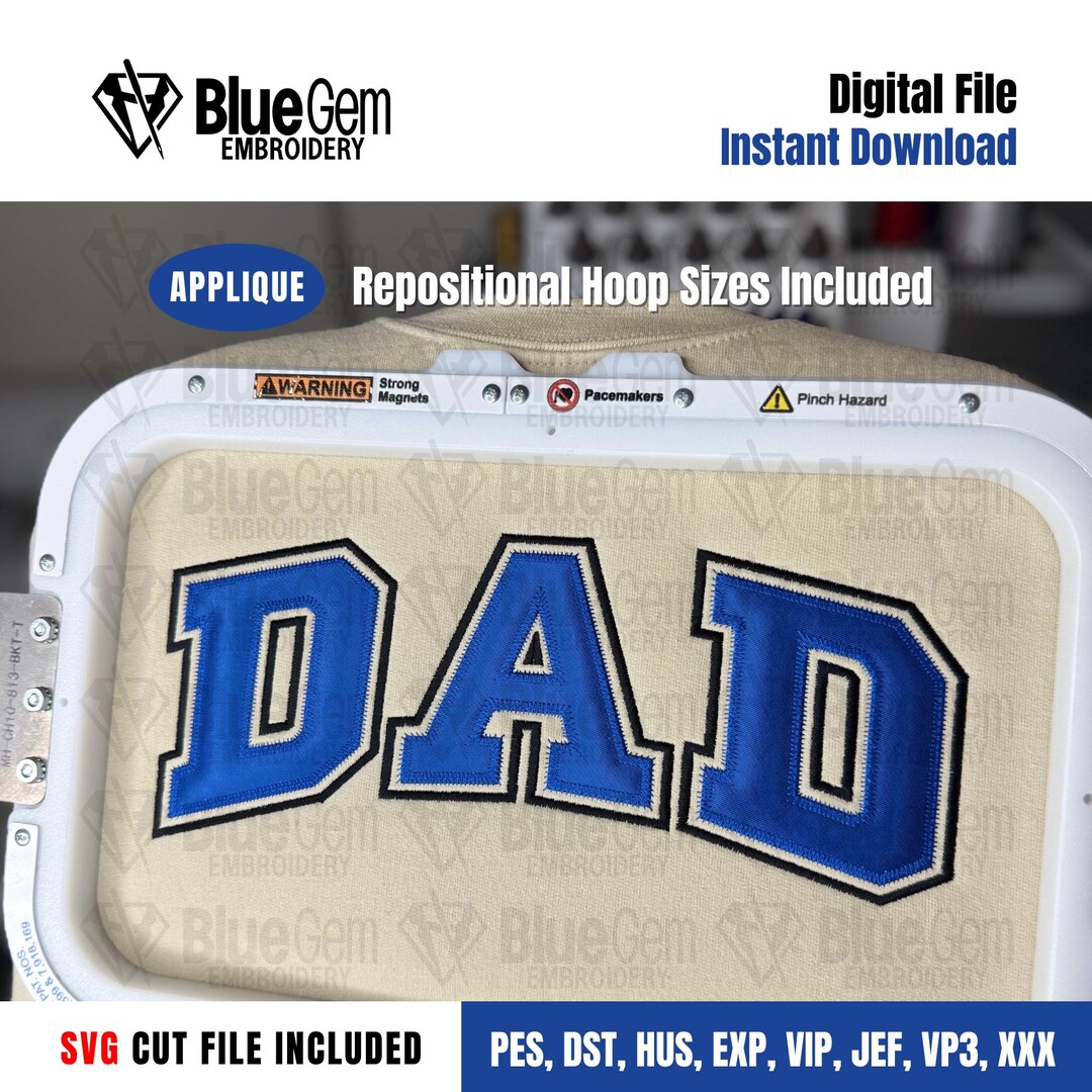 Dad Applique Embroidery Design With SVG Cut File - Dad Varsity ...