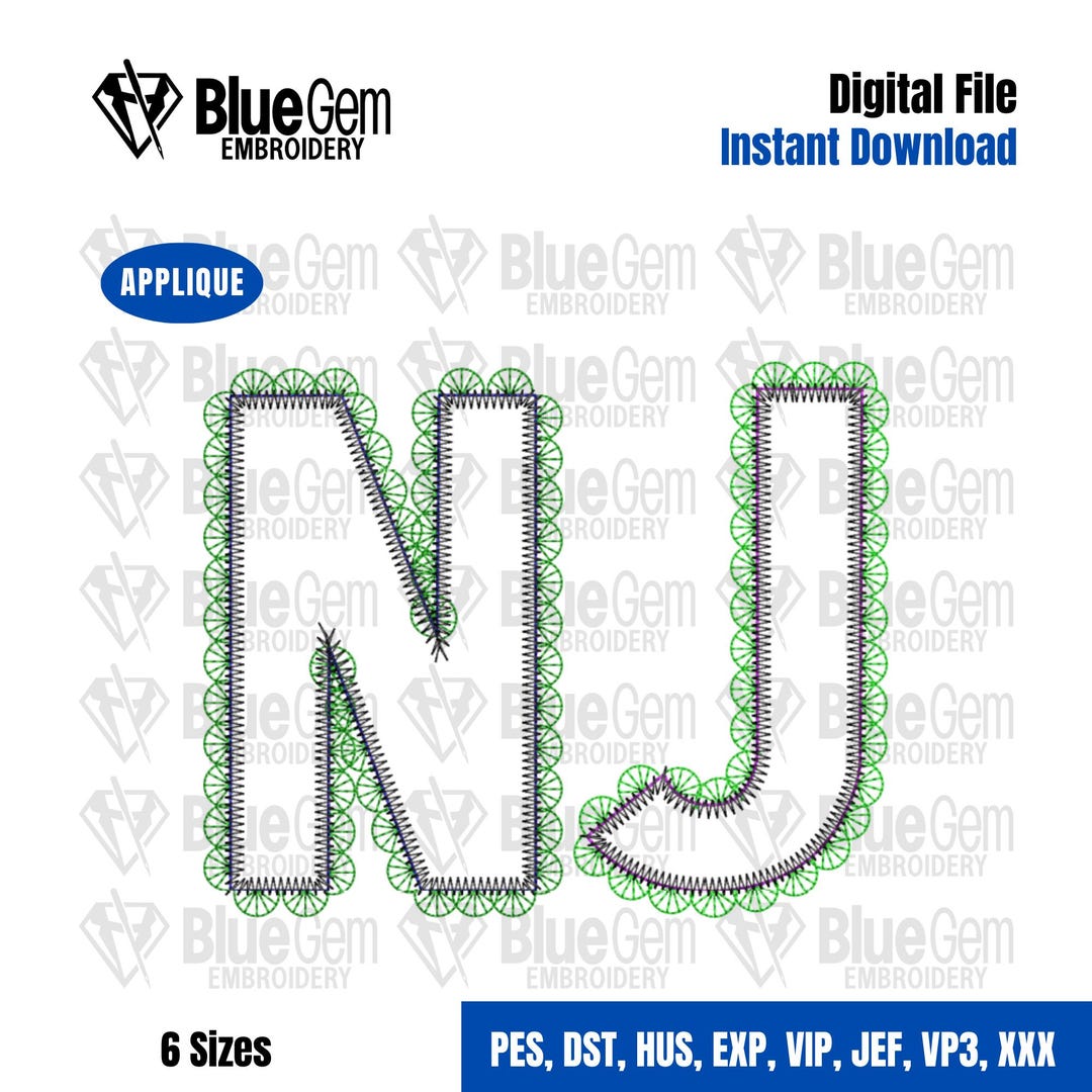 Lace NJ Applique Embroidery Design – New Jersey Applique, Zigzag Stitch ...