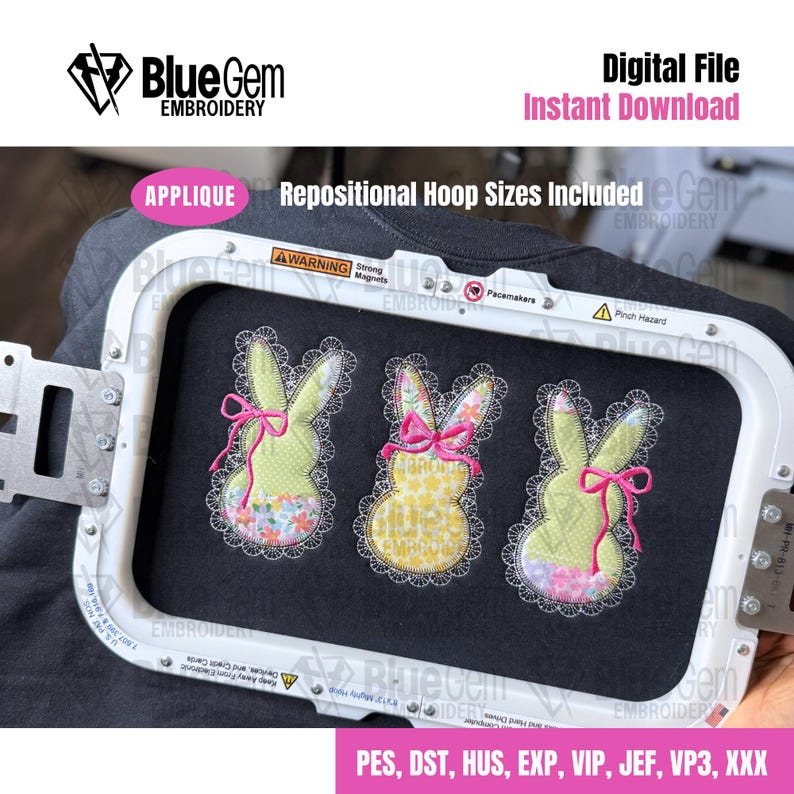 Lace Applique Peeps Embroidery Design – Easter Zigzag, 6 Sizes (instant ...