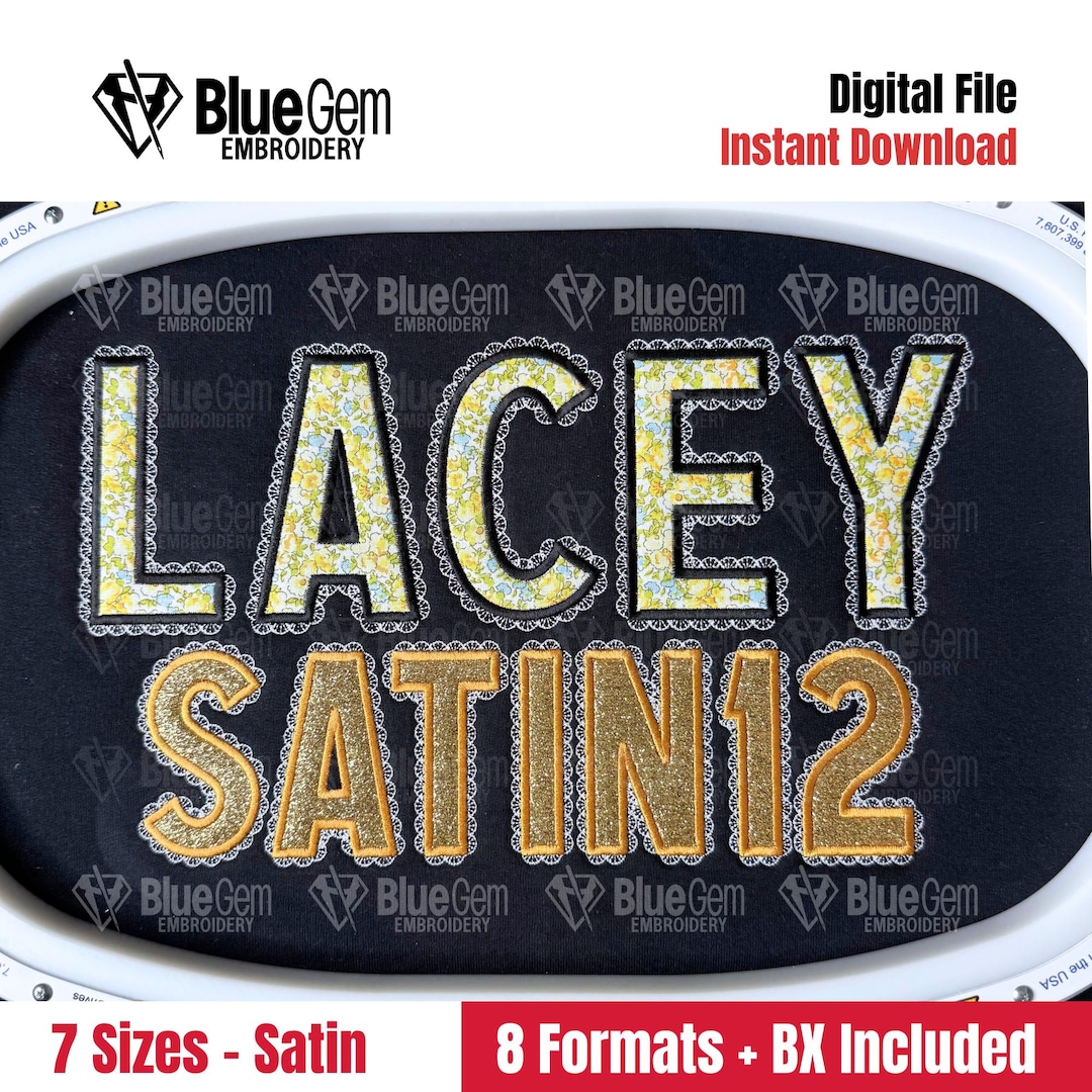 Lacey Satin Applique Embroidery Font: Faux Lace, 7 Sizes (BX Font ...