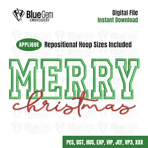Merry Christmas Applique Embroidery Design: 5 Sizes (instant Download ...