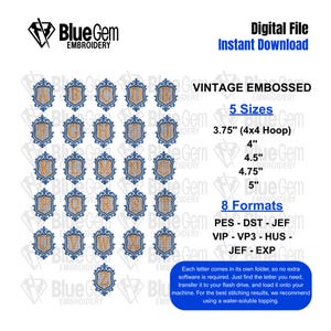 Vintage Embossed Monogram Embroidery Design: A-Z Towel Letters (digital ...