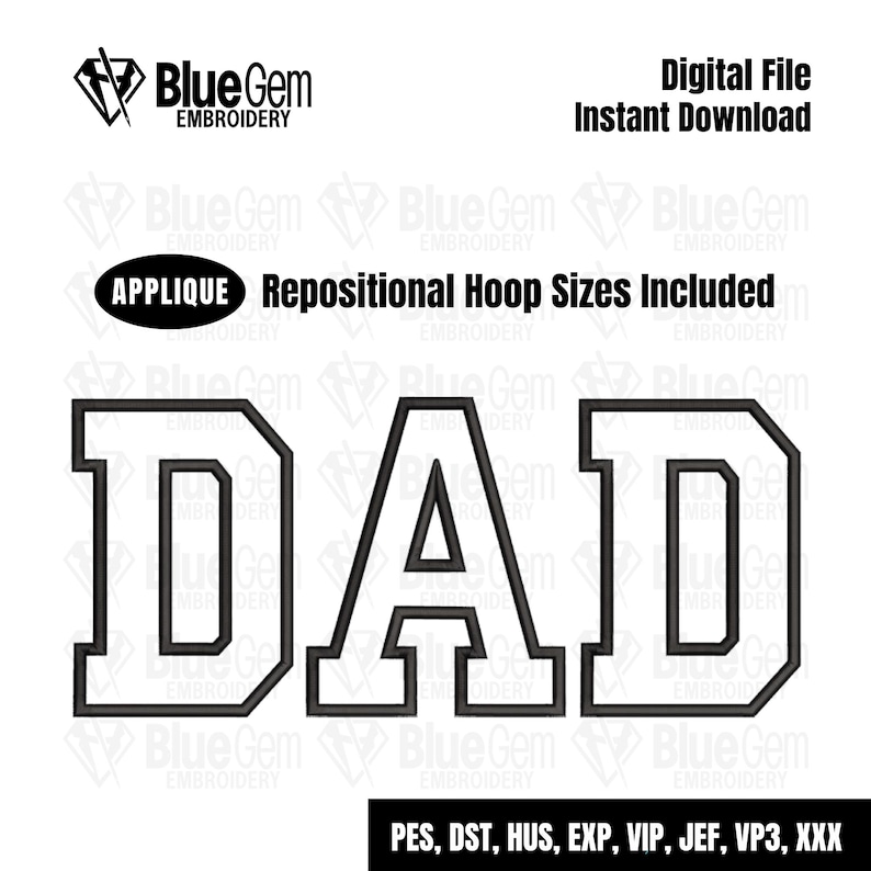 Dad Applique Embroidery Design: 5 Sizes (instant Download) - Etsy