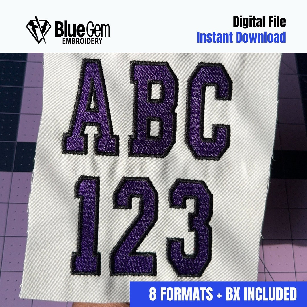 2 Color Varsity Embroidery Font, Athletic Embroidery Font, 5 Sizes, 9 ...