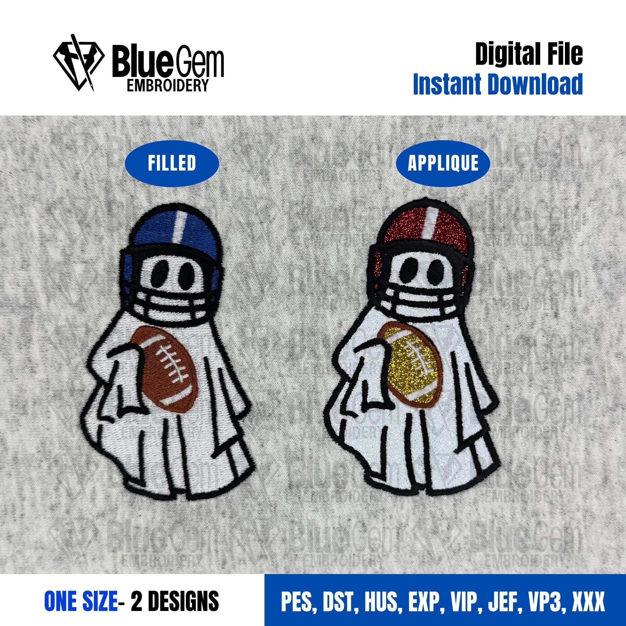 Football Ghost Embroidery Design: Fill and Applique (instant Download ...
