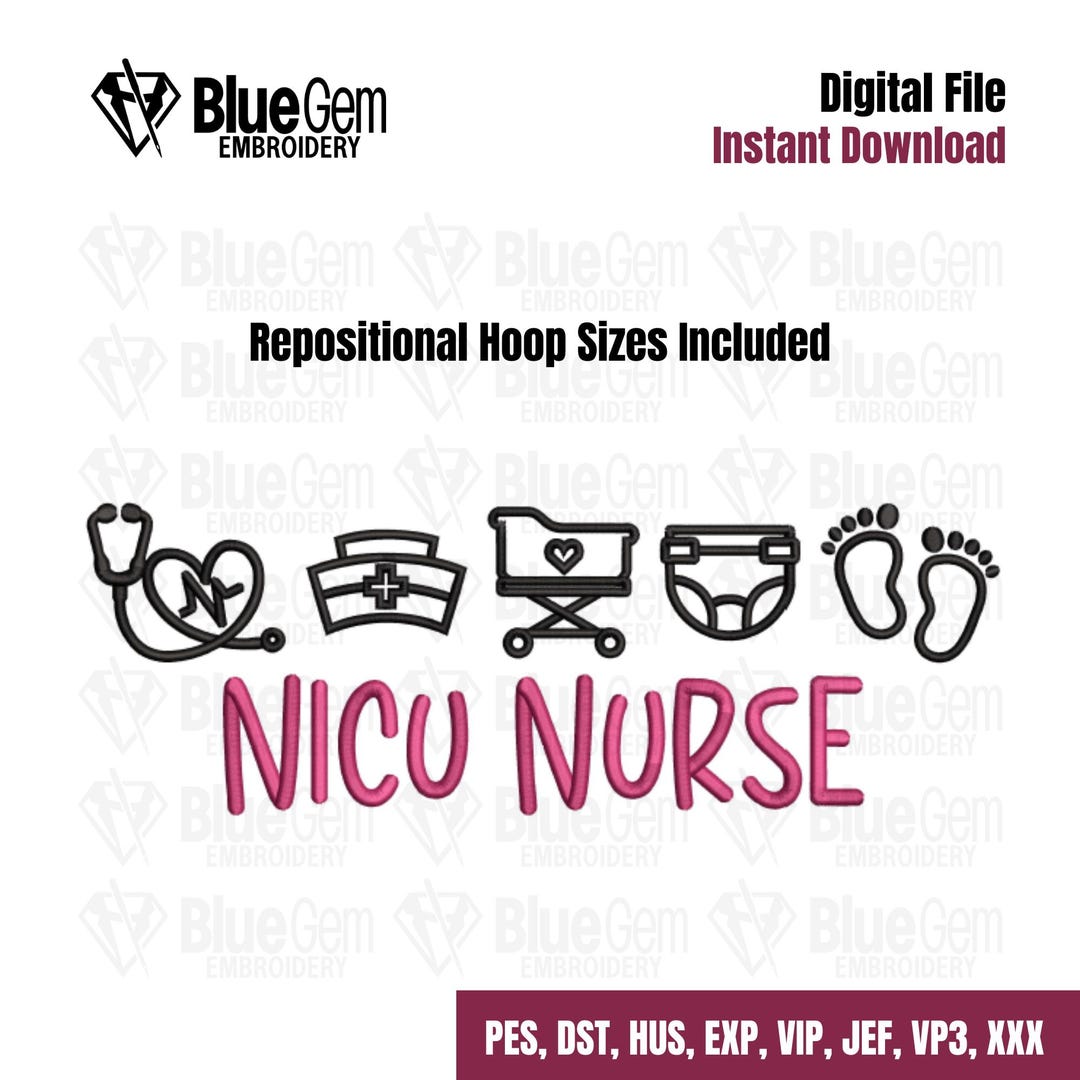 NICU Nurse Icons Embroidery Design: 7 Sizes, Split Sizes (instant ...
