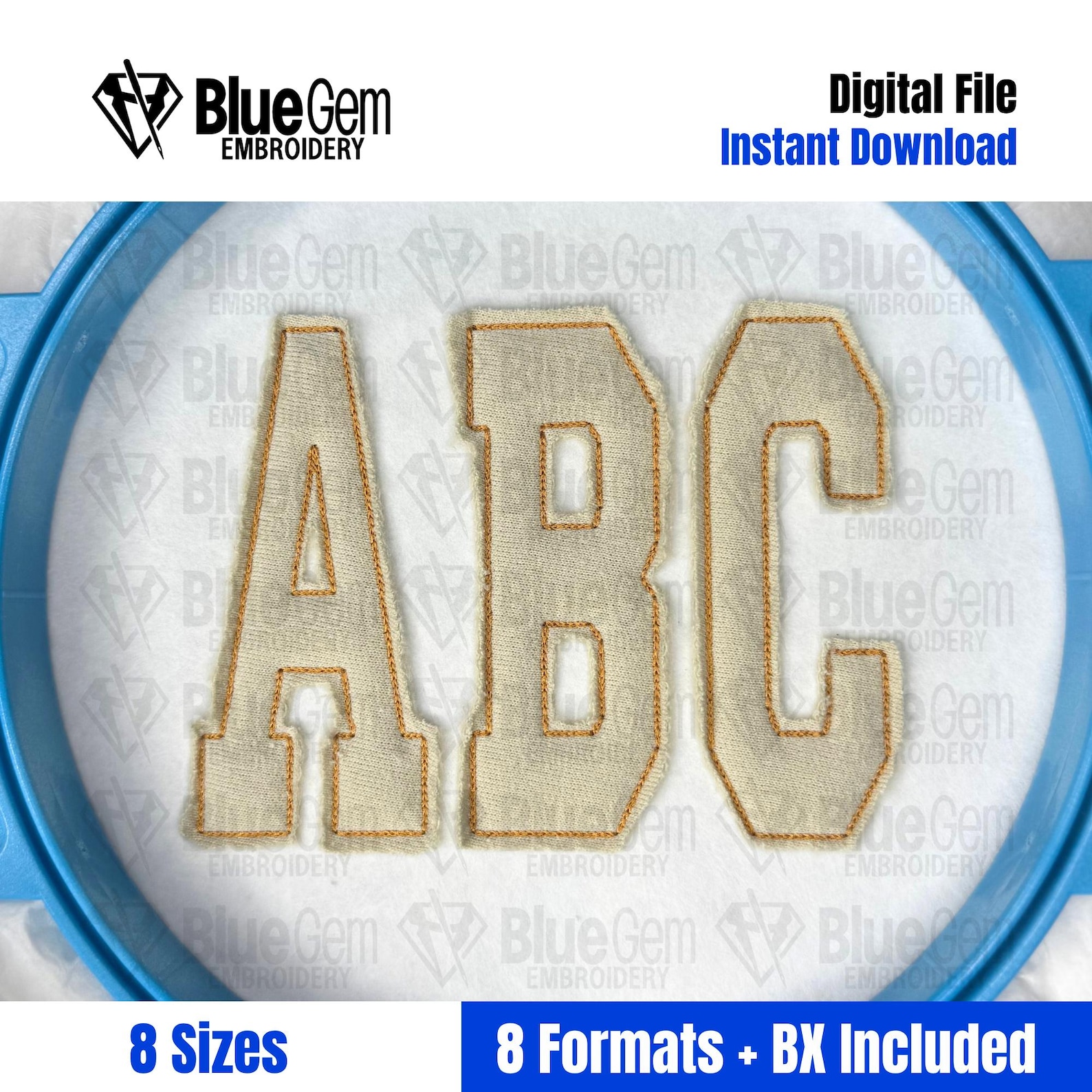 Varsity Applique Embroidery Font: Bean Stitch, 8 Sizes (BX Font ...