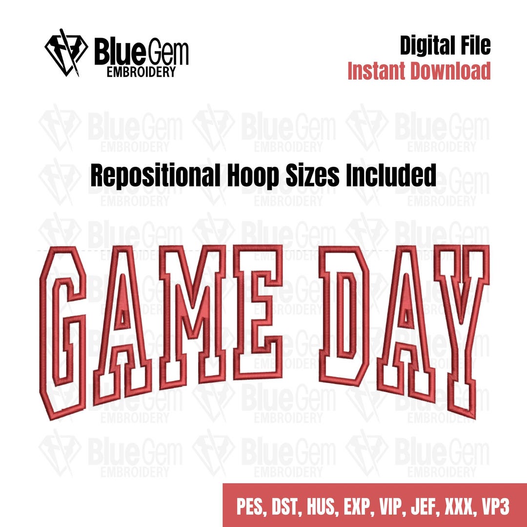 Game Day Applique Embroidery Design: Arched Font (instant Download) - Etsy