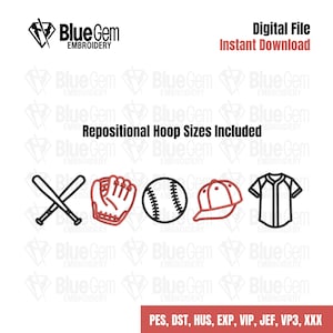 Baseball Icons Embroidery Design: 7 Sizes, Split Sizes (instant ...