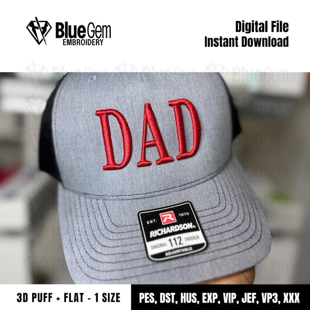 Dad Hat Embroidery Design - 3D Puff & Flat (instant Download) - Etsy