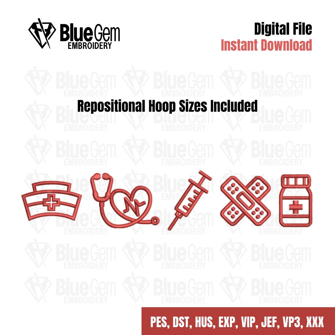 Nurse Embroidery Design - Nurse Icon Embroidery Design - 5 Sizes ...