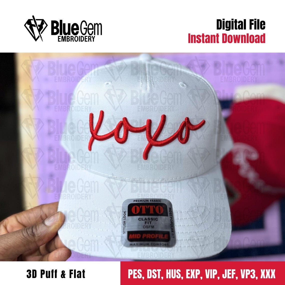 XOXO Hat Embroidery Design: 3D Puff and Flat Design, Valentines Day ...