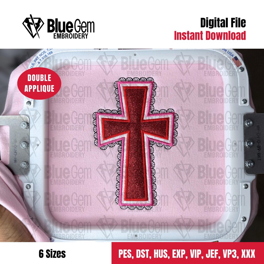 Double Applique Cross Embroidery Design – Faux Lace Design, Satin ...