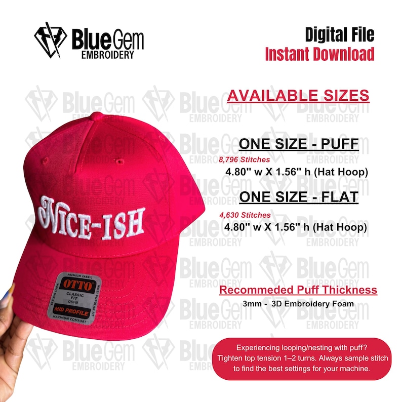 Nice-ish Hat Embroidery Design - 3D Puff & Flat (instant Download) - Etsy