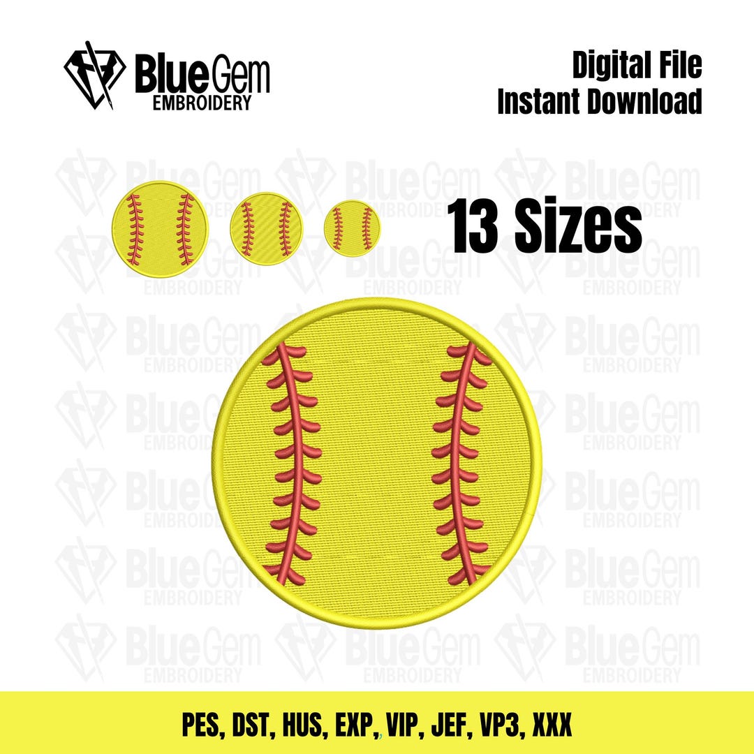 Softball Embroidery Design - Mini Softball Embroidery Design - 13 Sizes ...