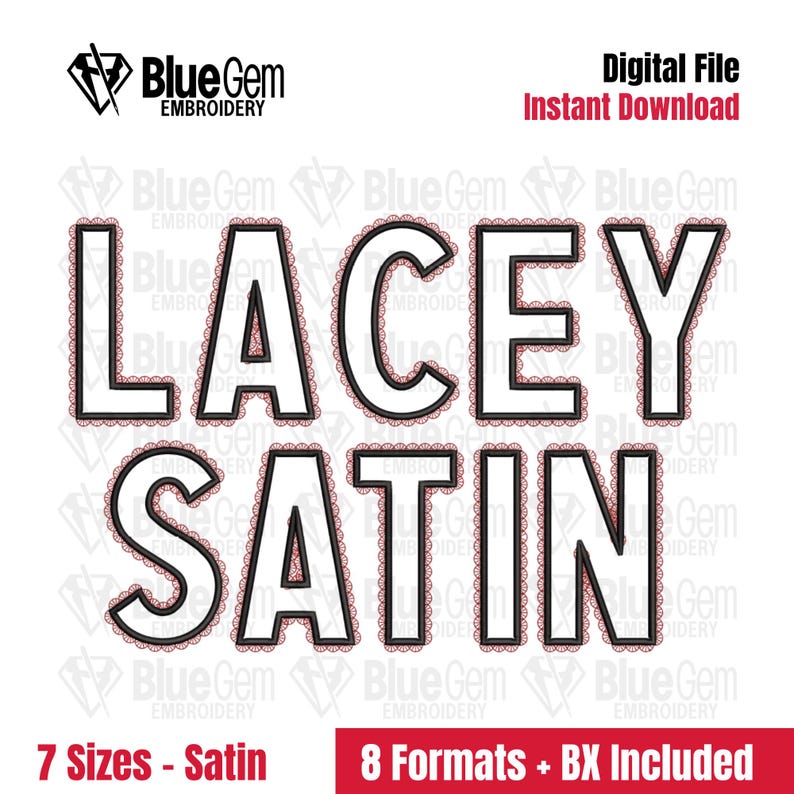 Lacey Satin Applique Embroidery Font: Faux Lace, 7 Sizes (BX Font ...