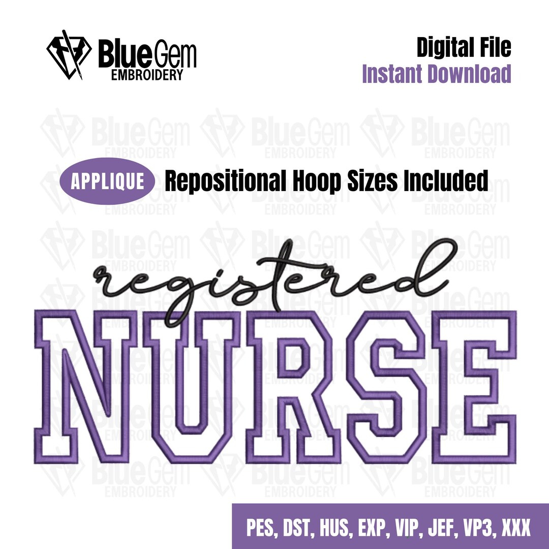 Registered Nurse Applique Embroidery Design: 5 Sizes (instant Download ...