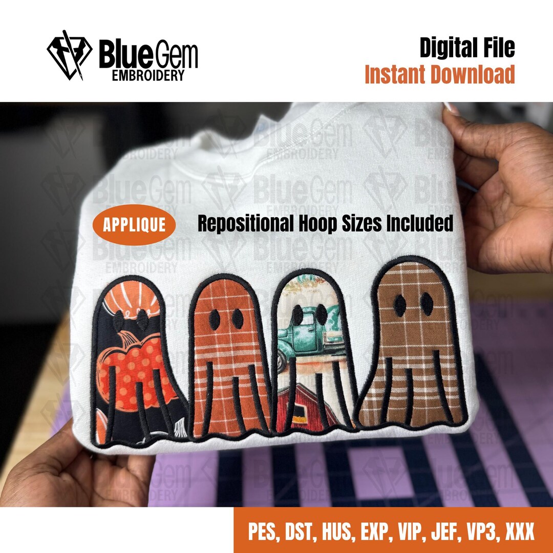 Applique Ghost Embroidery Design: Halloween Satin Stitch (instant ...