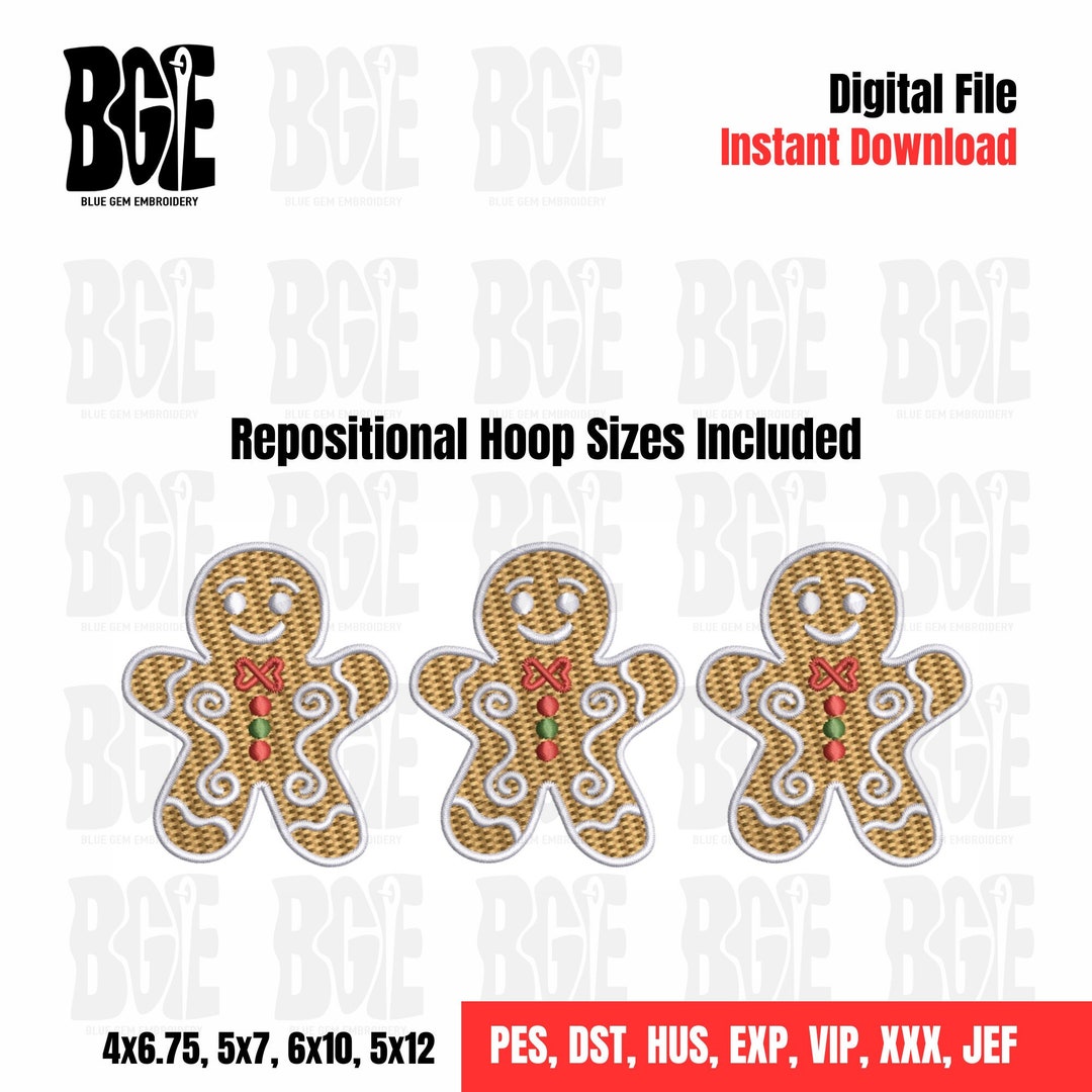 Christmas Cookies Embroidery Design, Gingerbread Men Embroidery Design ...