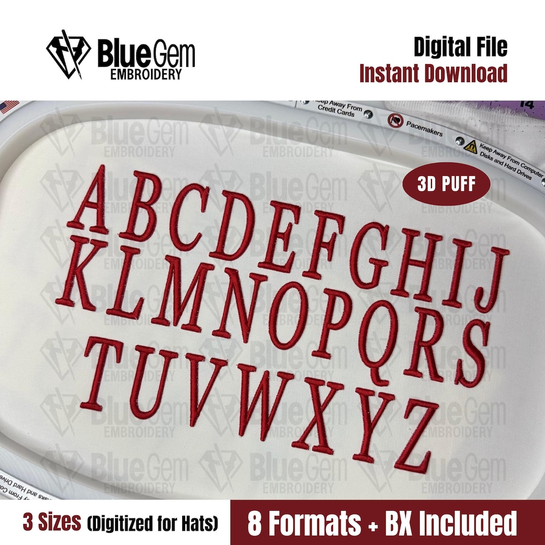 3D Puff Embroidery Font for Hats - Tall 3D Puff Font - Hat Embroidery ...