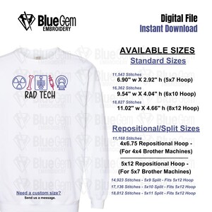 Rad Tech Icons Embroidery Design: 7 Sizes, Split Sizes (instant ...
