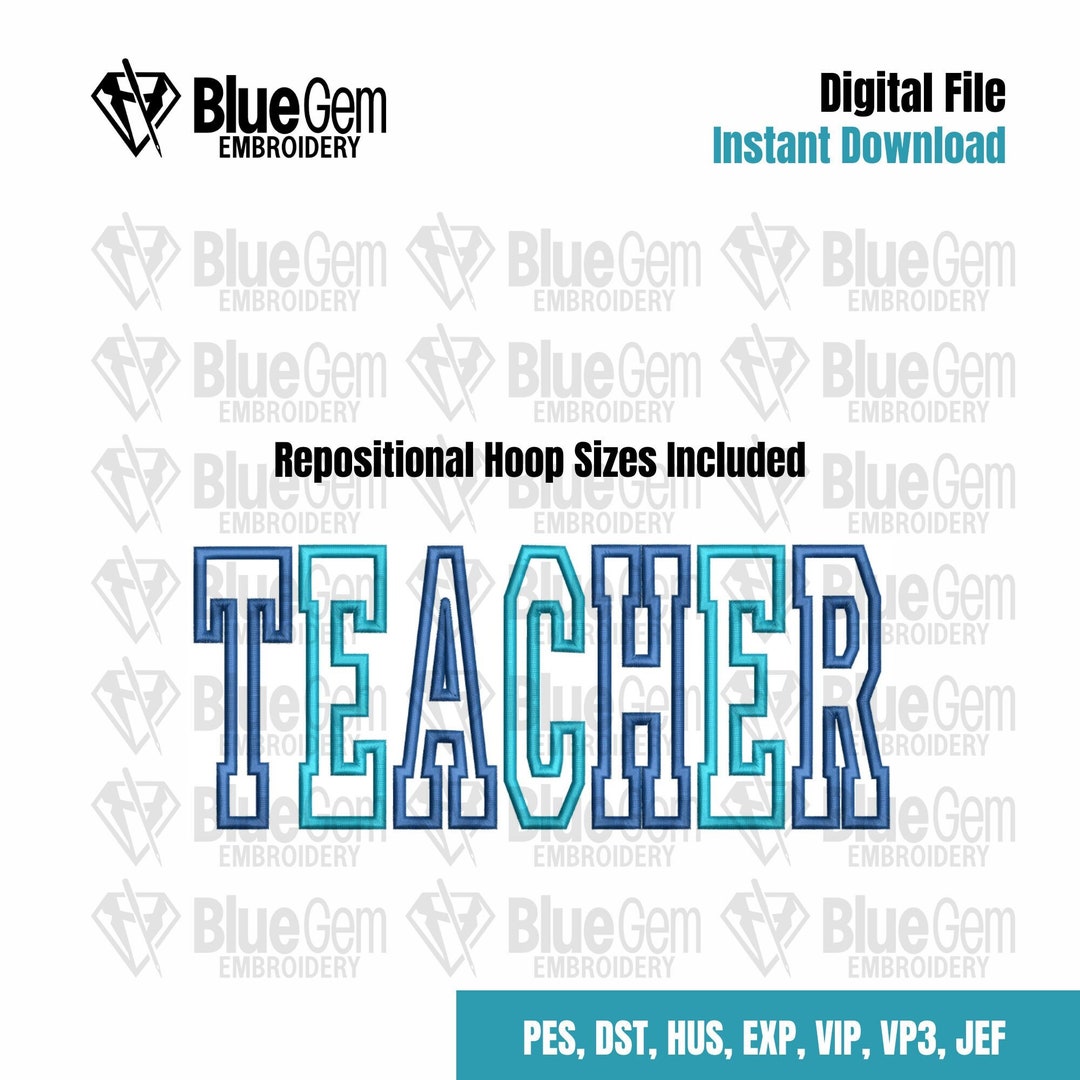 Teacher Applique Embroidery Design With Repositional Hoop Sizes, 5x12 ...
