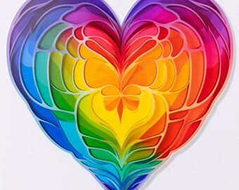 Rainbow Heart Die Cut Sticker - Etsy