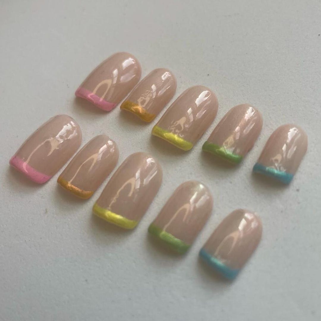 Pastel Rainbow Shimmery Frenchie Nails - Etsy