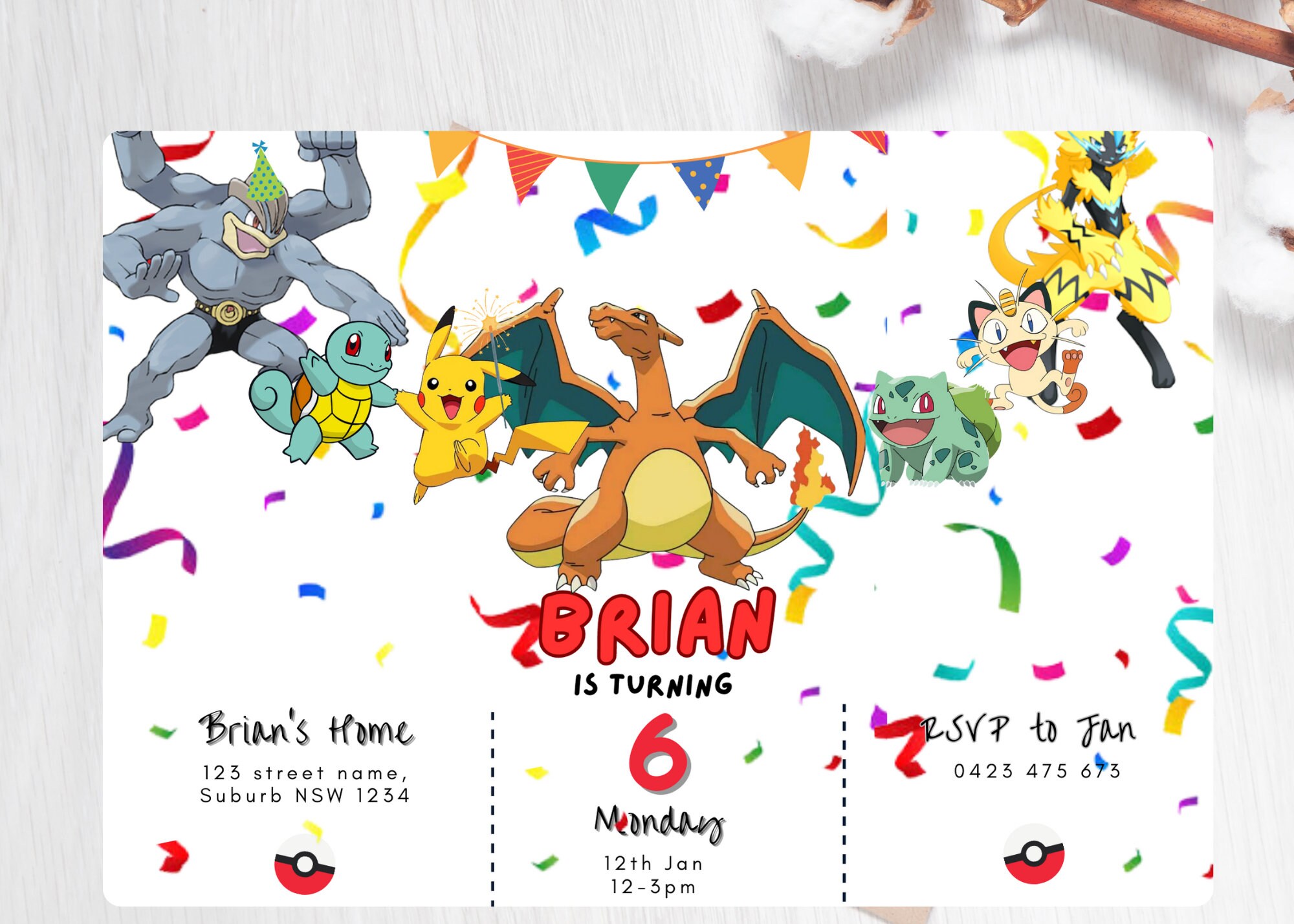 Invitación de cumpleaños de Pokemon, invitación de Pokemon, invitación ...