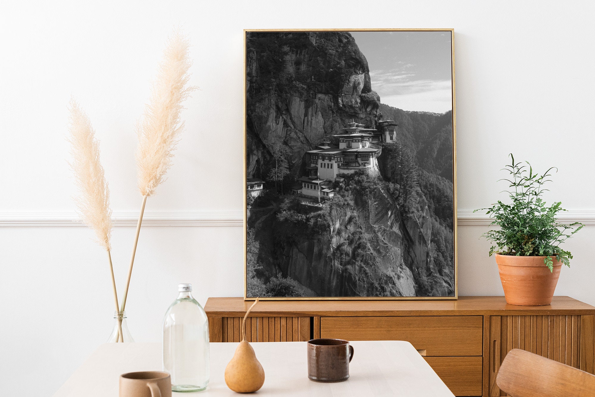 Bhutan, East Asia, Mountain Temple, Instant Download, Black White ...