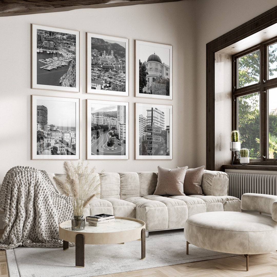 Monaco Black & White Wall Art Set of 6, Monte Carlo Prints, Instant ...