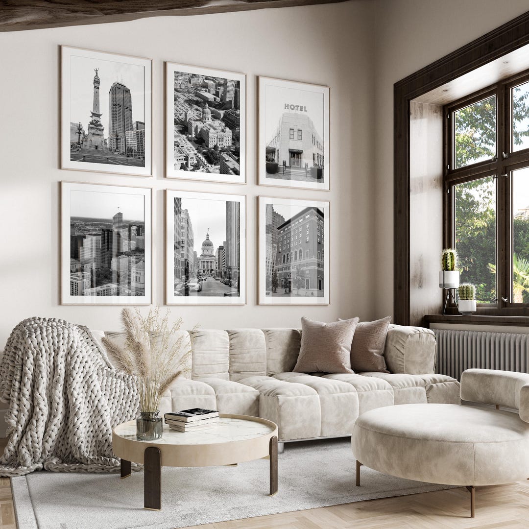 Indianapolis City Black & White Wall Art Set of 6, Indianapolis Prints ...