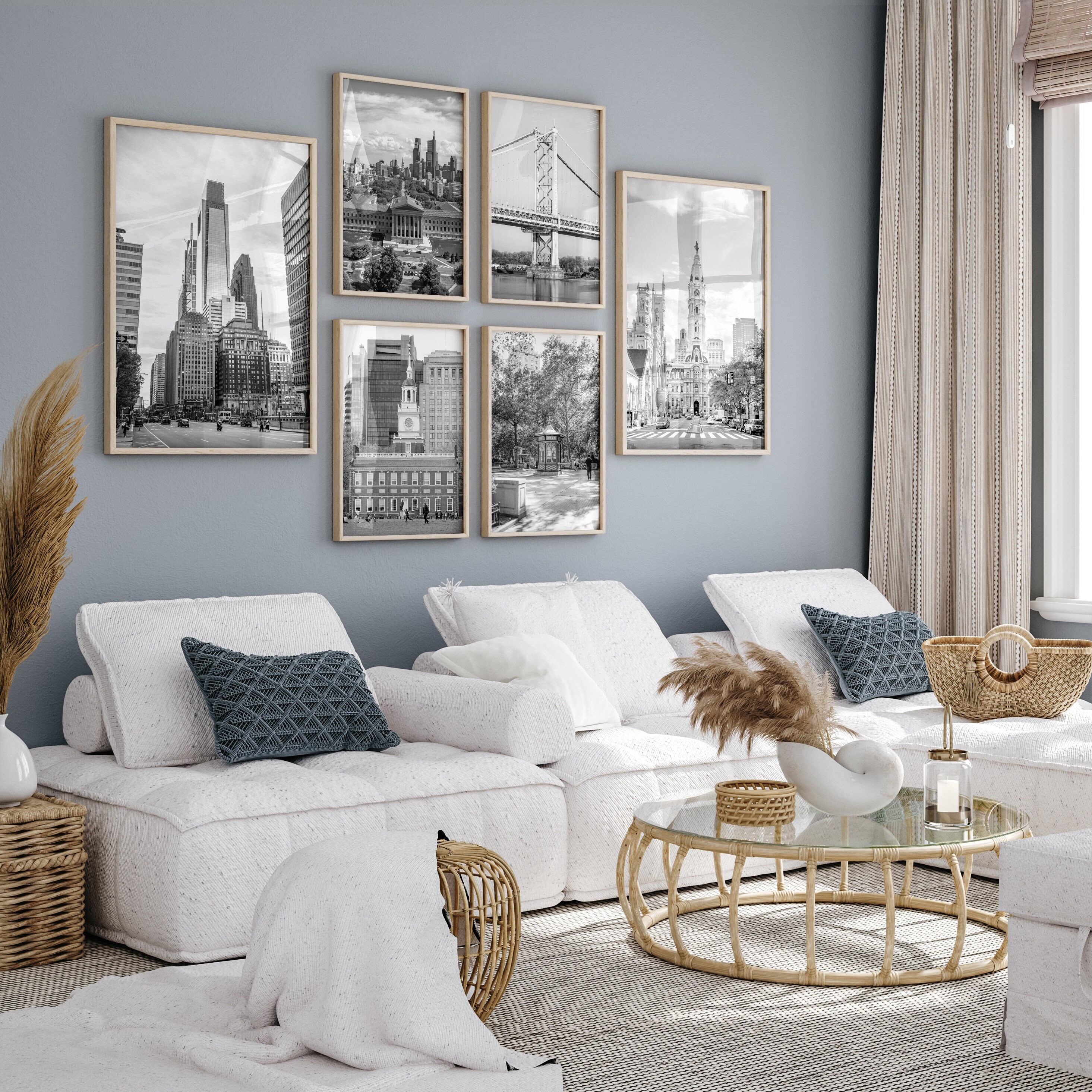 Philadelphia Black & White Wall Art Set of 6, Philadelphia City Prints ...