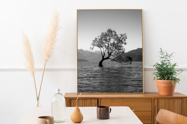 New Zealand, Wanaka Tree, Instant Download, Black White Photography ...