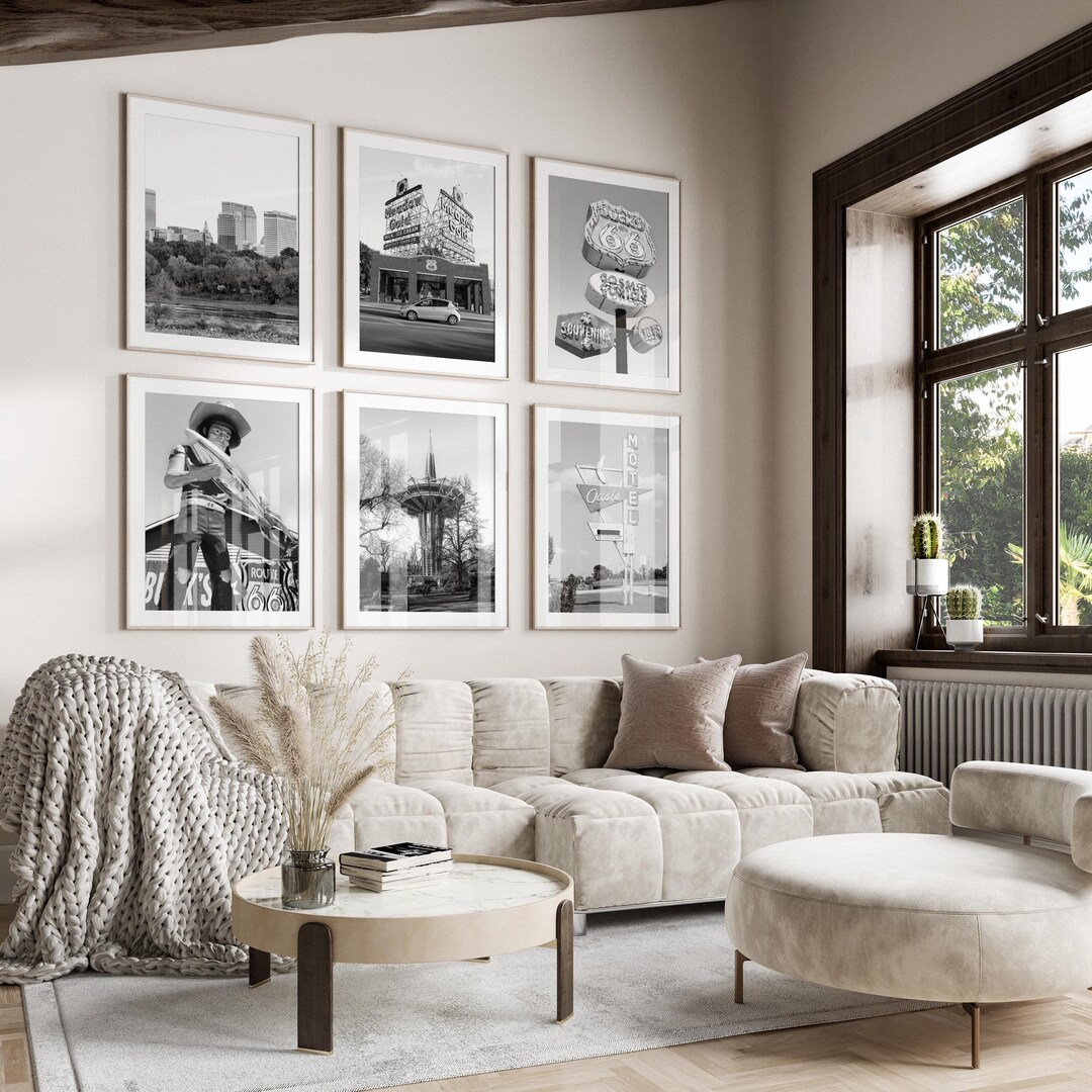 Tulsa City Black & White Wall Art Set of 6, Oklahoma Prints, Instant ...