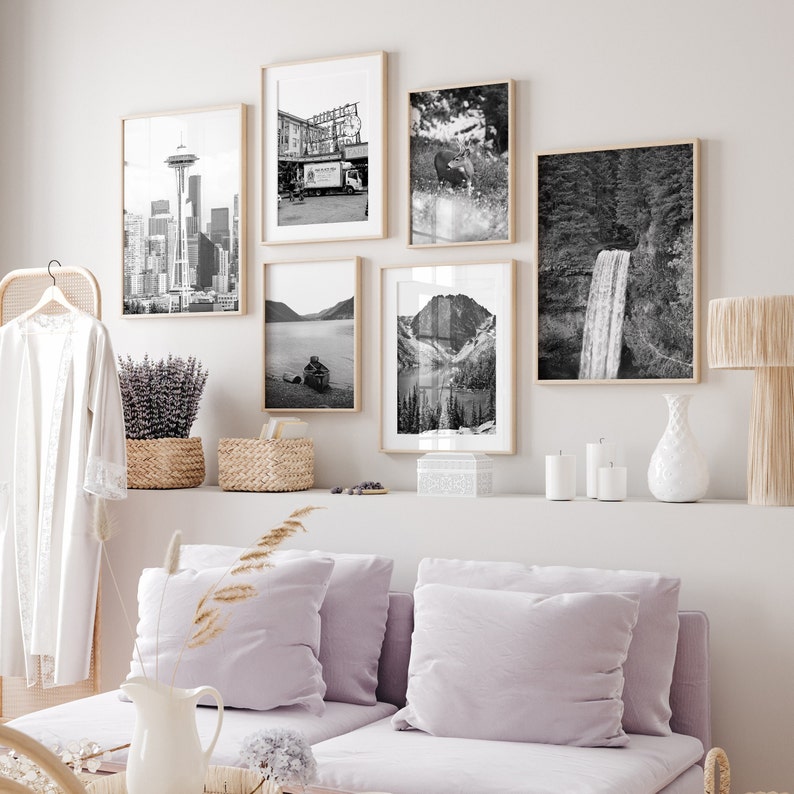 Washington State Black & White Wall Art Set of 6, Washington WA Prints ...
