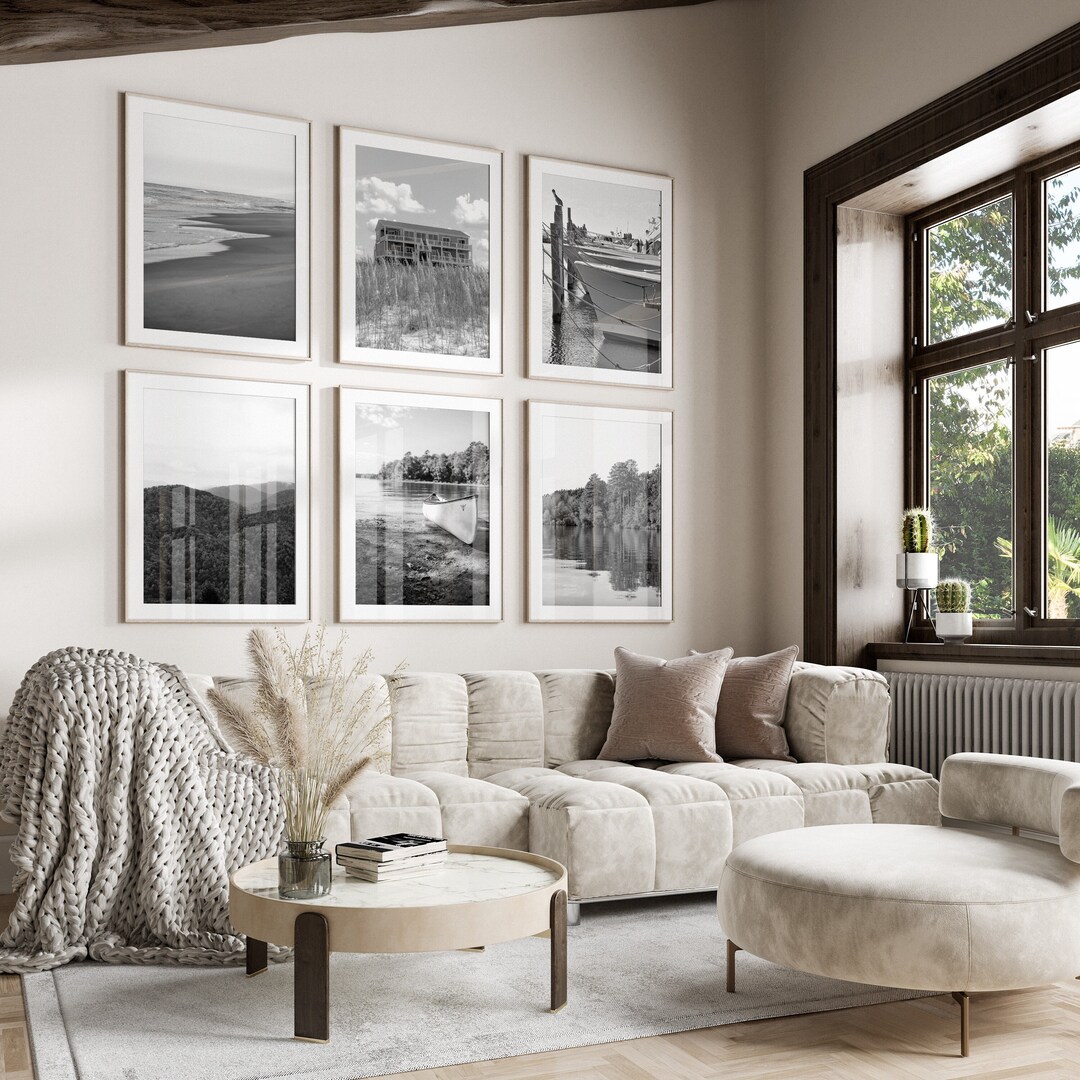 North Carolina State Black & White Wall Art Set of 6, North Carolina NC ...