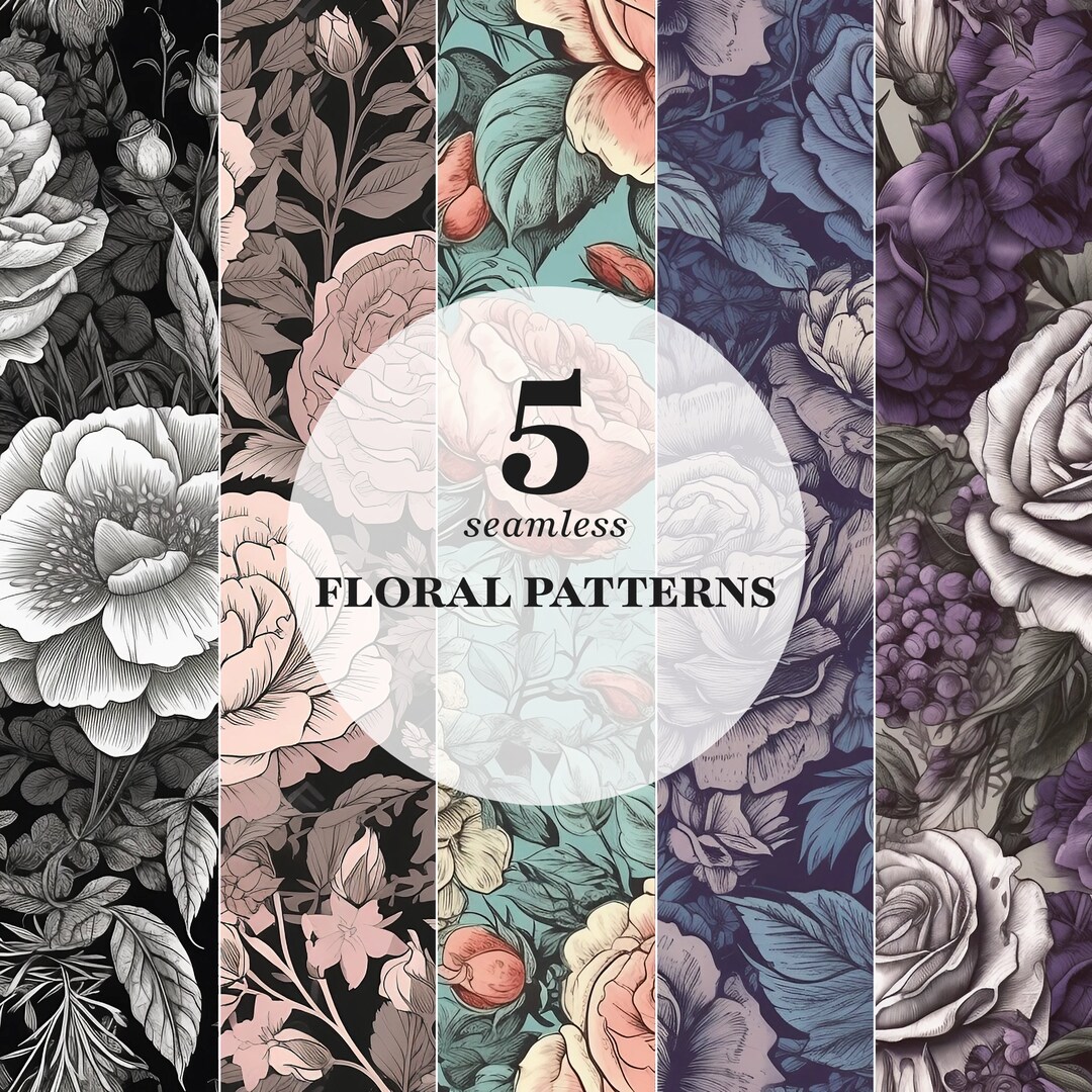 VINTAGE FLORAL | 5 Seamless Prints, Flowers Digital Paper, Flowers ...