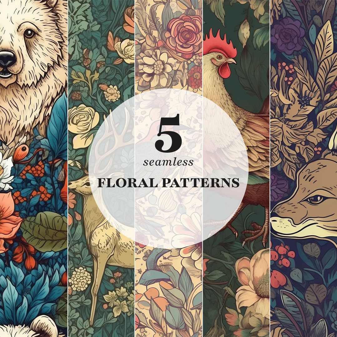 VINTAGE FLORAL V2 | 5 Seamless Prints, Flower Digital Print, Flower ...