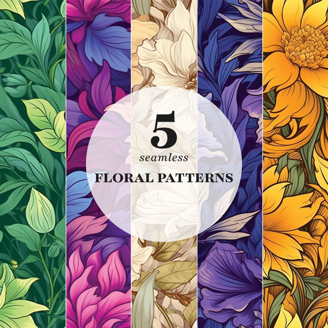 FLORAL PATTERN V2 | 5 Seamless Prints, Flowers Digital Paper, Flowers ...