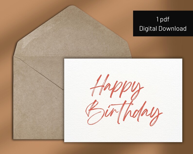 Printable Happy Birthday Card / Instant Download PDF / Minimal Greeting ...