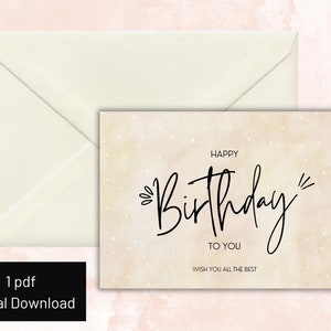 Printable Happy Birthday Card / Instant Download PDF / Minimal - Etsy
