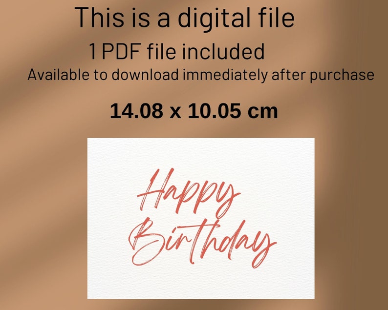 Printable Happy Birthday Card / Instant Download PDF / Minimal Greeting ...