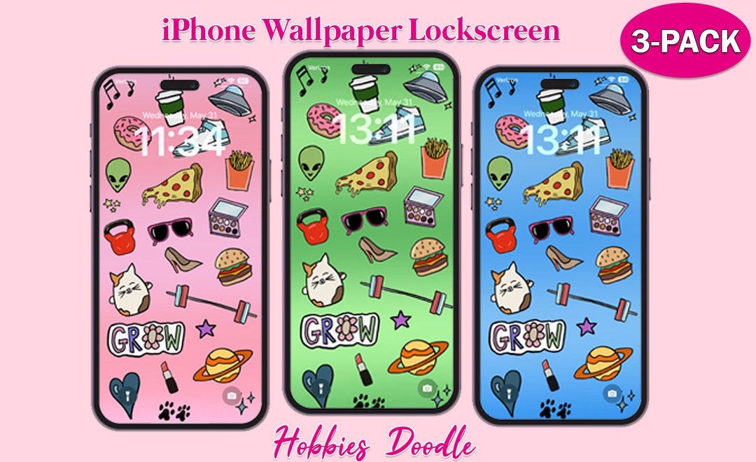 IPhone *PRO* Wallpaper Lockscreen Hobbies Doodle Digital Download - Etsy