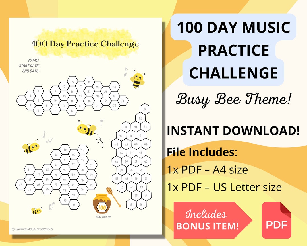 Music Practice Challenge 100 Days Music Practice Reward Tracker for ...