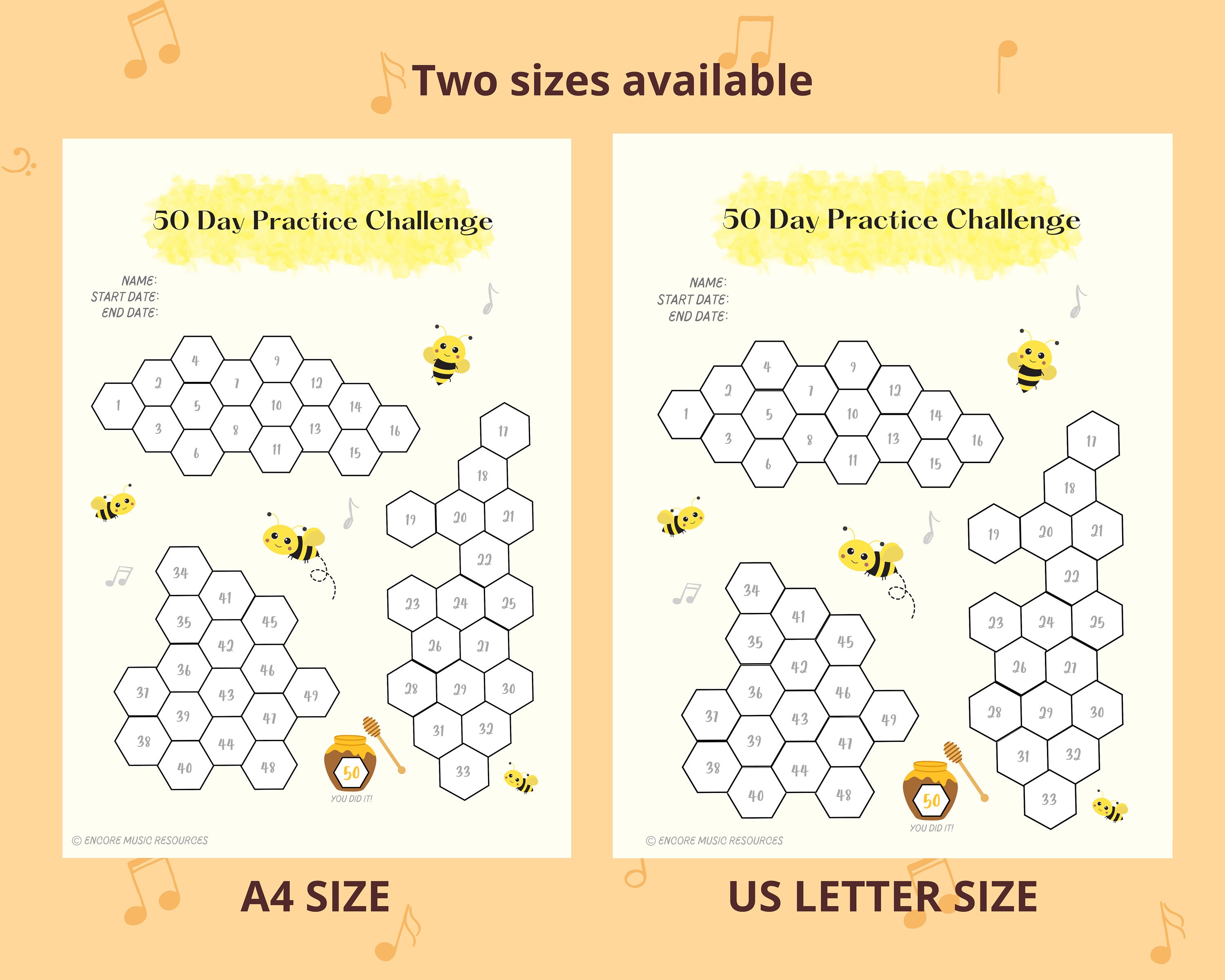 Music Practice Challenge 50 Days Music Practice Reward Tracker for Kids ...