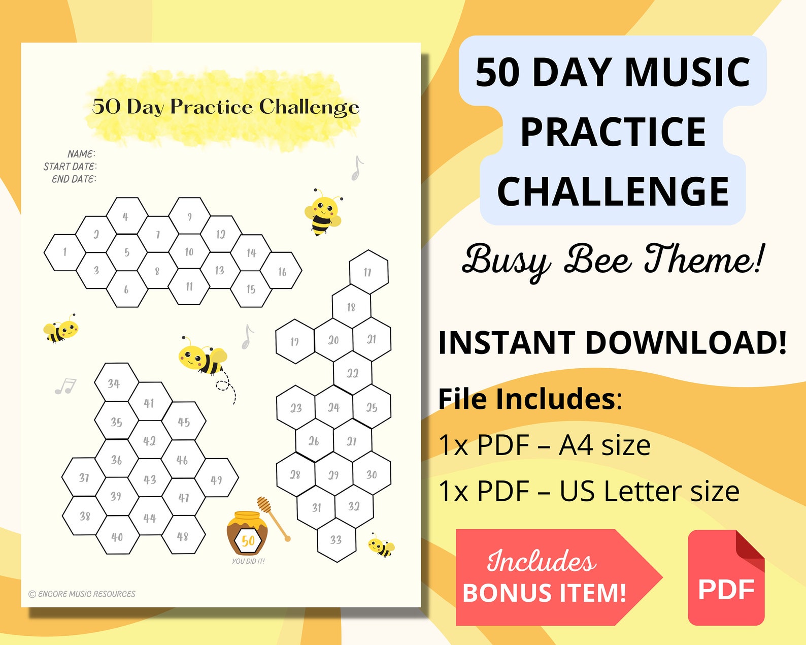 Music Practice Challenge 50 Days Music Practice Reward Tracker for Kids ...