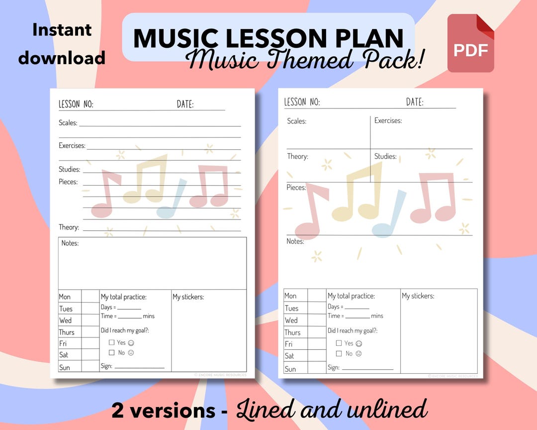 Music Lesson Plan - Instrument Theme - Practice Sheet Student Musician ...
