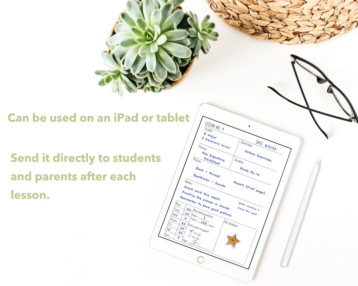 Music Lesson Plan Practice Sheet Student Musician Log Digital Download ...