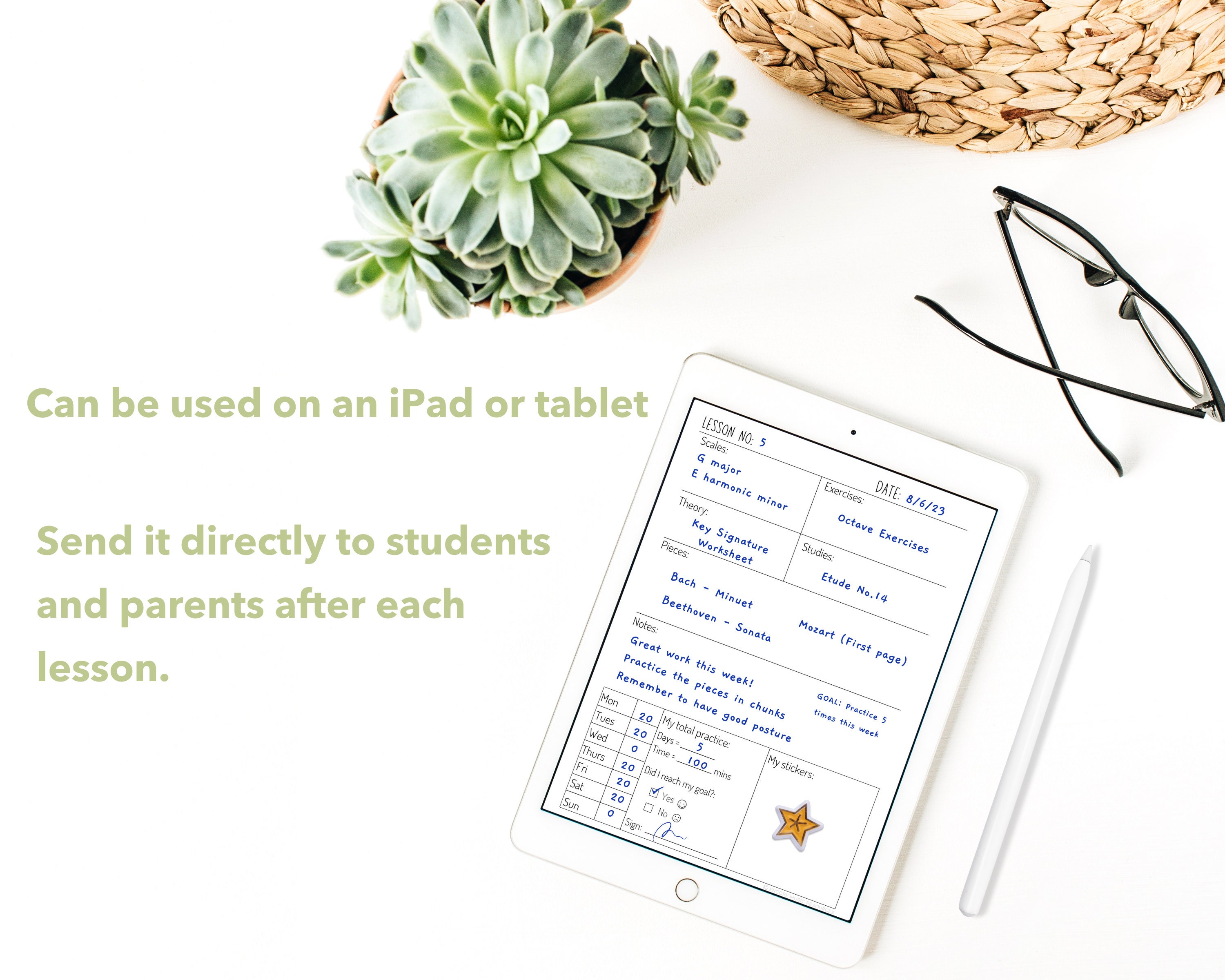 Music Lesson Plan Practice Sheet Student Musician Log Digital Download ...